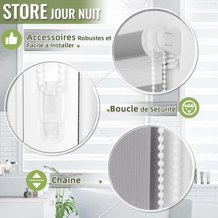 Store Enrouleur Jour Nuit sans Perçage ou avec, Rideau Gris 60 x 190cm ...