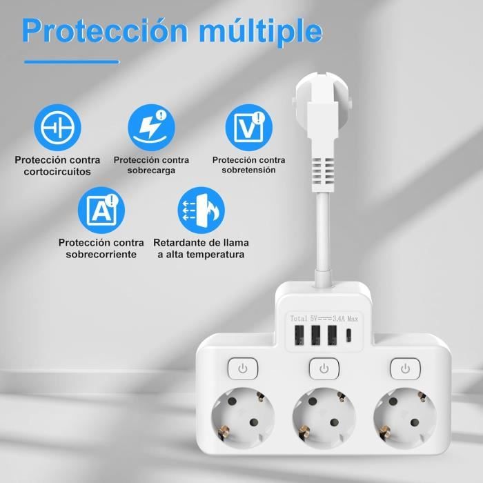 Multiprise Avec 3 Interrupteur Individuel, 7 En 1 Usb Multiprises Avec ...