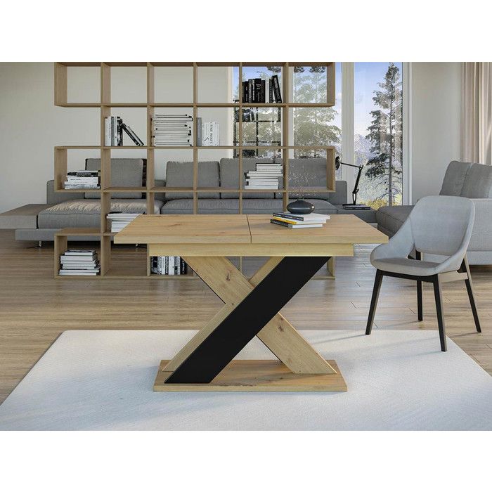 Tosca - table à manger extensible - aspect chêne clair et noir - 4 à 6 ...