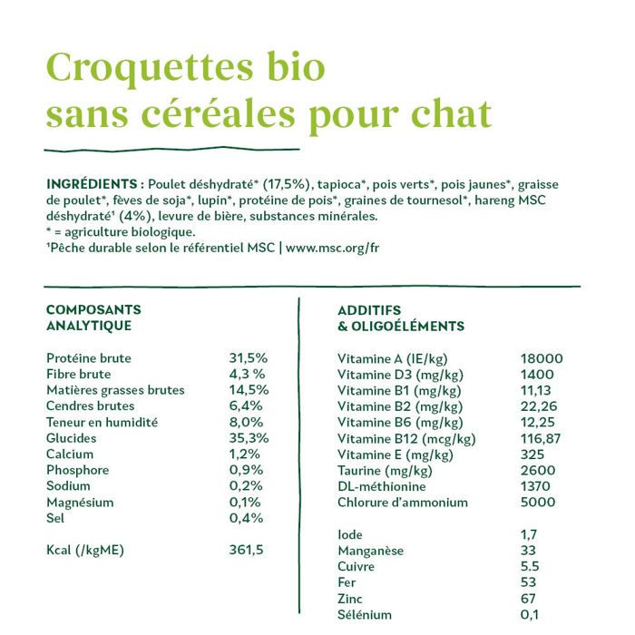 Yarrah croquettes bio sans céréales pour chat adulte - Cdiscount