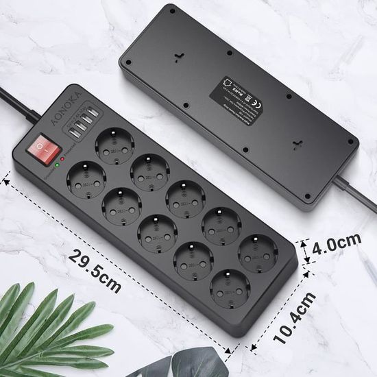 Multiprise USB avec 10 Prises, Multiprise Électrique (4000W- 16A) avec Interrupteur,prise de ...