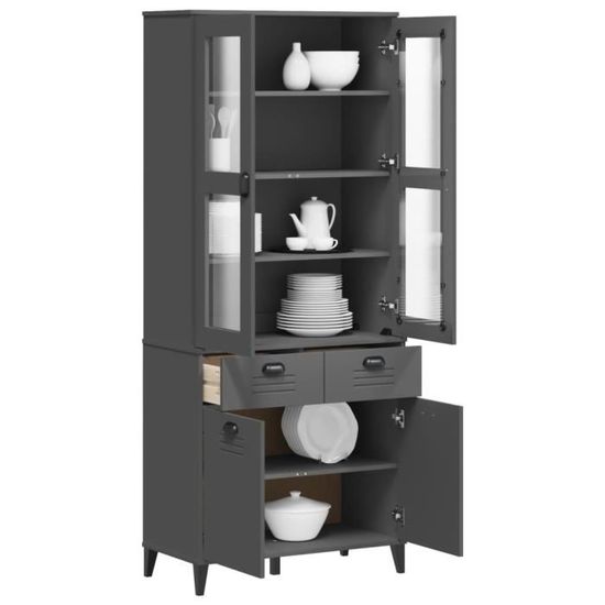 FAN-Buffet VIKEN gris anthracite 80x40x190 cm bois massif de pin ...