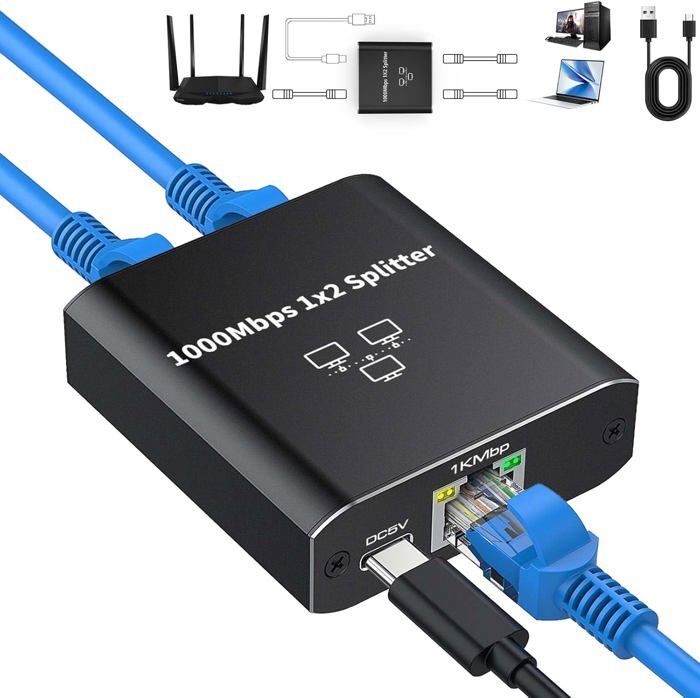 Ethernet Rj45 1 À 2 Ports, 1000Mbps Rj45 Switch Network Lan Avec Port D ...