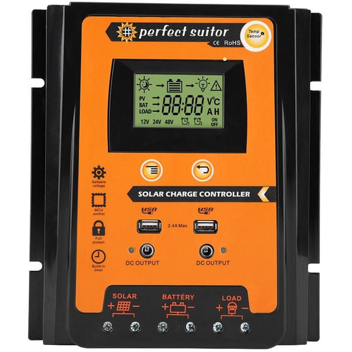Contrôleur de Charge Solaire 12V/24V 30A50A PWM&MPPT Version Courte Contrôleur de Batterie ...