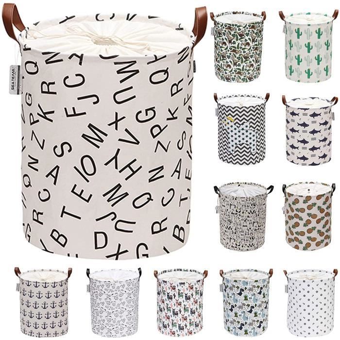 Grand Panier à Linge en Toile et en Lin-Revêtement imperméable-Poignées ...