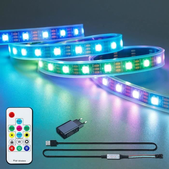 Ws2812B 5V Usb Ruban Led 2M 120 Pixel Ip67 Étanche Avec Télécommande Et Usb Alimentation ...