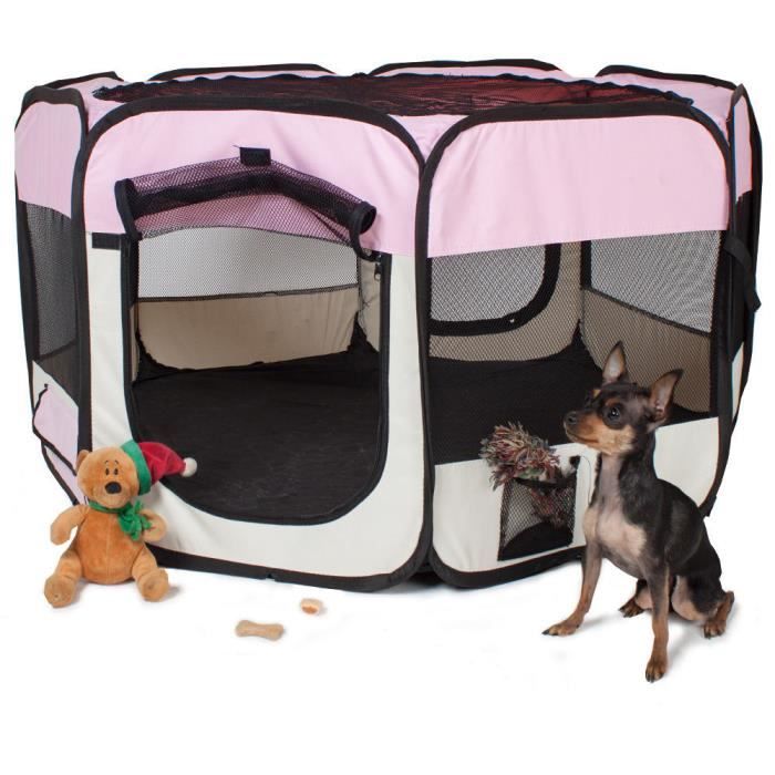 Parc à chiots chien chaton chat enclos pour chiens rose - Cdiscount ...