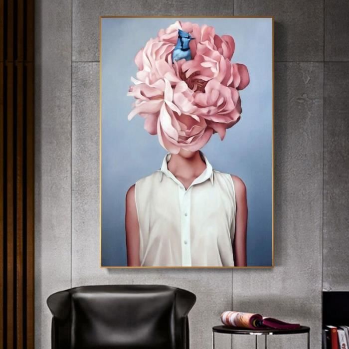 Toile Femme Fleurs Rose Abstrait - Affiche Poster Décoration ...
