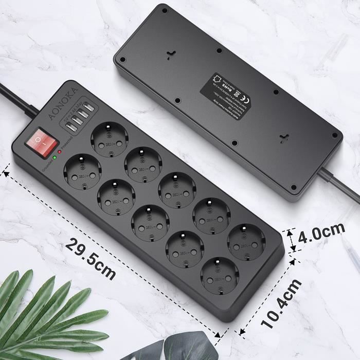 Multiprise USB avec 10 Prises, Multiprise Électrique (4000W- 16A) avec ...