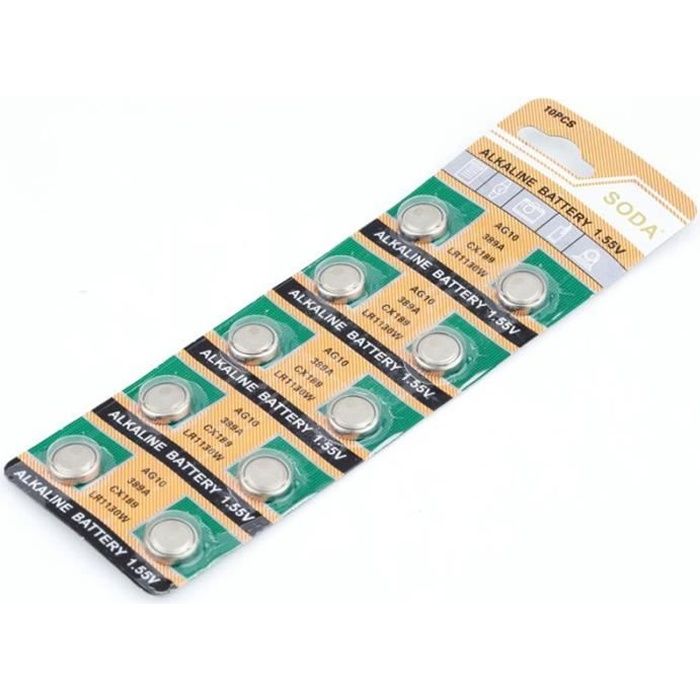 10pcs Pile Bouton Batteries AG10 LR1130 389A LR54 L1131 189 Alcaline 1 ...