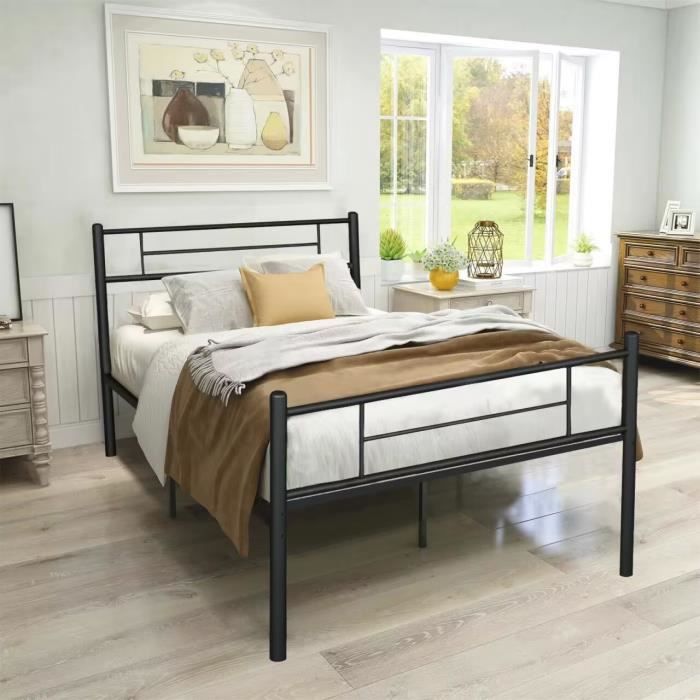 Lit - IZTOSS - Morphée - Métal - Noir - 2 places - A lattes - Cdiscount ...