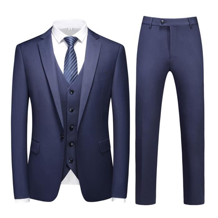 Costume Hommes Couleur Unie Ensemble 3 Pièces Costume de Mariage Fit ...