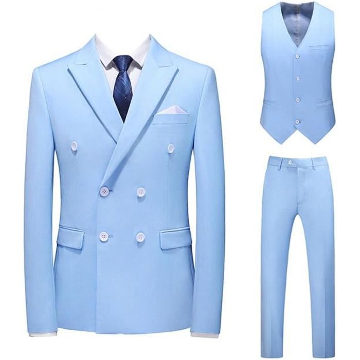 Costume Homme 3 Pièces Slim Fit Smoking Costumes Couleur Pure Double ...