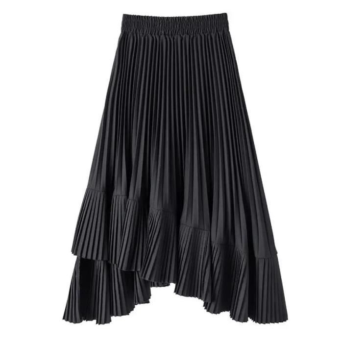 Jupes Mi-Longues A-Line Pour Femmes,Jupe Plissee Taille Haute Noire,Jupe Longue A Volants ...