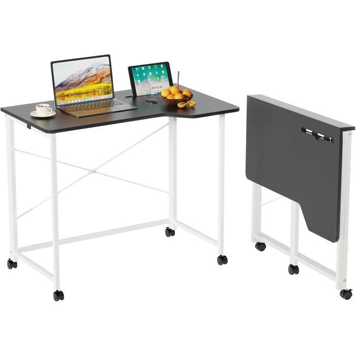 Lvhcmfohm Table de Bureau Pliante avec Roulette, Bureau d'ordinateur ...