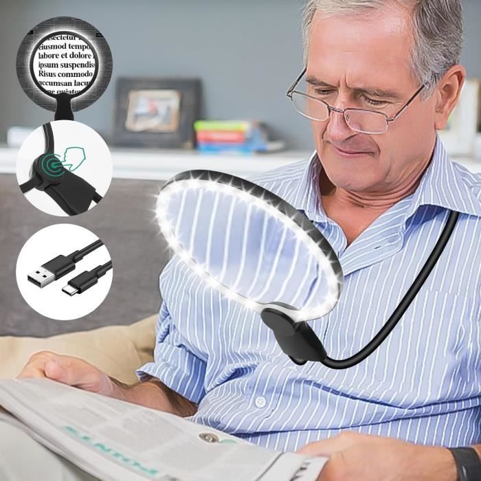 Loupe À Main Libre 5X Avec Collier Lumineux, Col De Cygne Flexible, Loupe De Page 15Cm Mise À ...