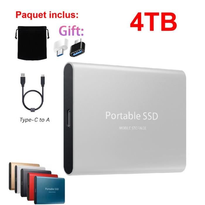 SSD 4T Disque Dur Externe Portable HDD Argent avec OTG Adaptateur Type ...