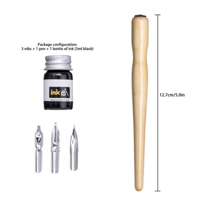 YOSOO Stylo Calligraphie 3 Plumes 1 Support Bois Encre Dessin Art Ecole ...