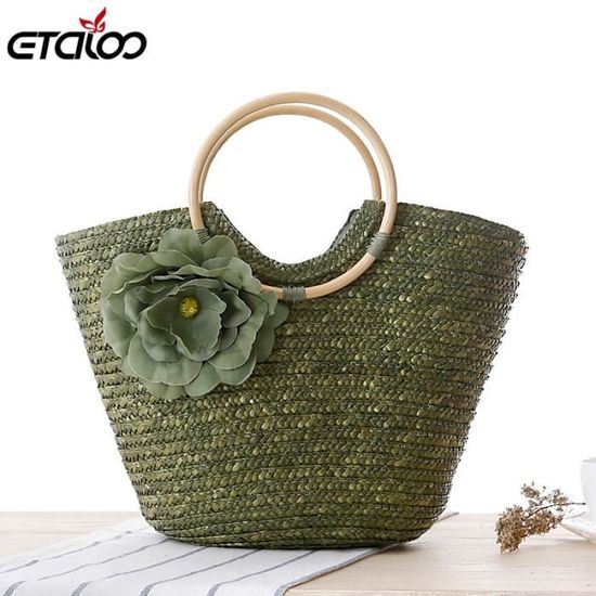 Sacoche EU3LC Women Summer Handbag Makes up Hand Woven Bag Flower Hand ...