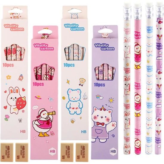 Crayons 40 Pcs Crayon Fantaisie Crayons À Papier Avec Embout Gomme ...