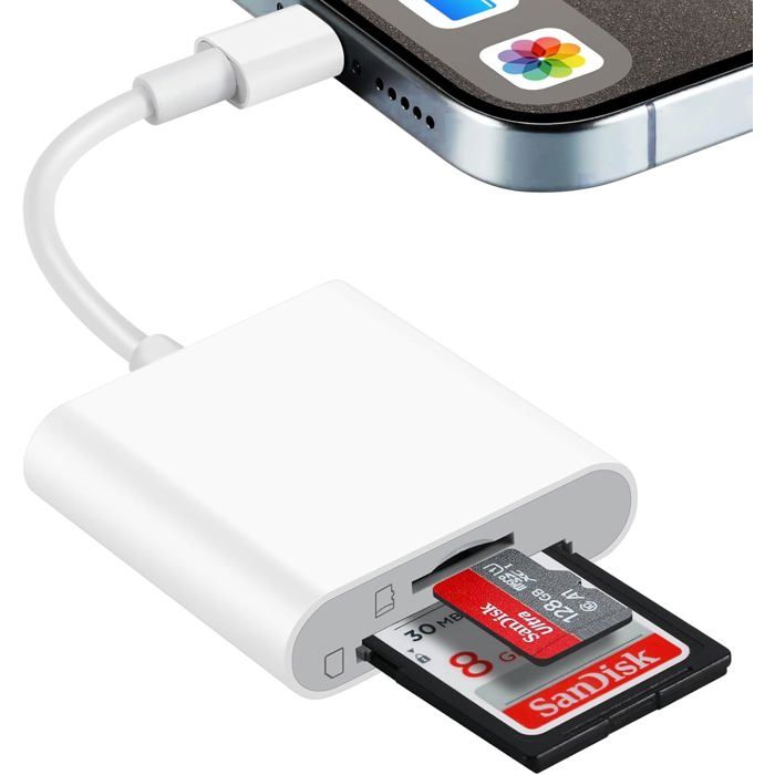 Sd Card Reader For Iphone Ipad, 2-In-1 Dual Slot Lightning Memory Card ...