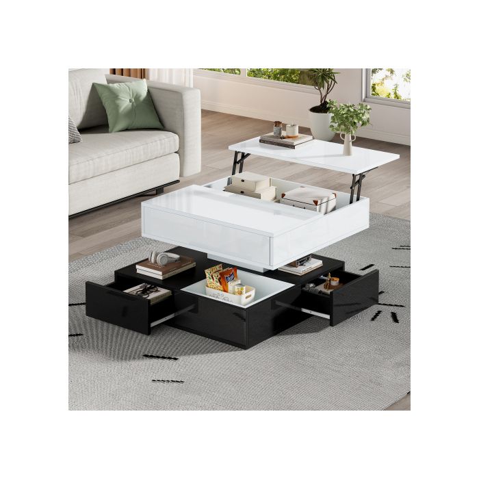 Table basse pivotante à 360° 70 x 70 x 40 cm, table de salon double ...