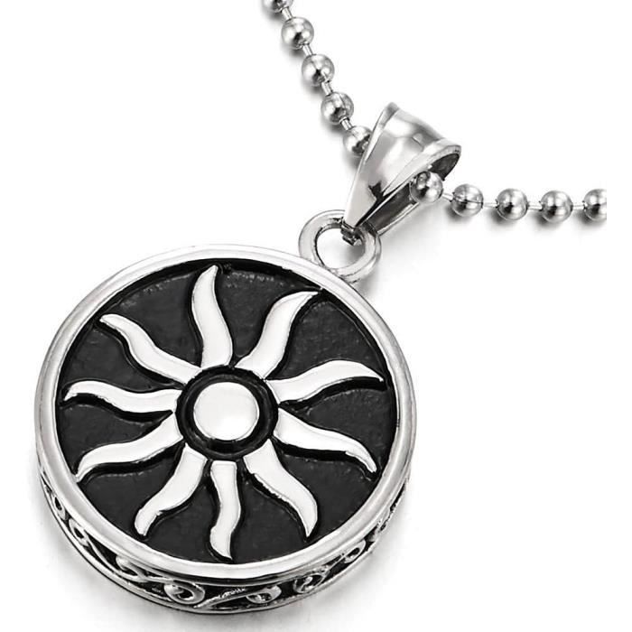 Ethnique Tribal Cercle Tournesol Pendentif Collier Homme Femme Acier ...