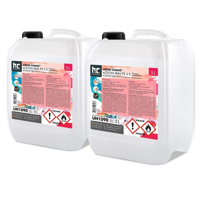 Acétone pure 99,5% - Marque - 2 x 5 L - Produit chimique - Incolore ...