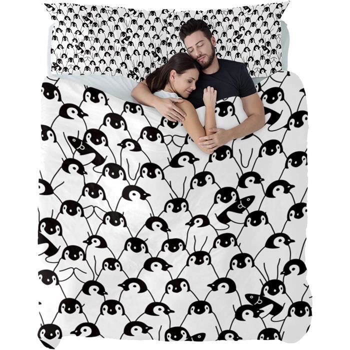 Housse de Couette Pingouin de Dessin animé sans Soudure Parure de lit 3 ...