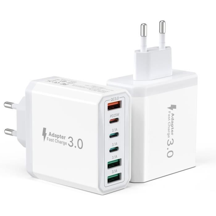 40W Chargeur Iphone Rapide, Bloc Prise Usb C Pd25W & Qc3.0 Pour Iphone ...