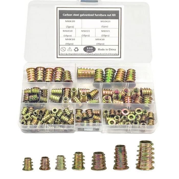 Ecrou Rivet 120 Pièces Insert Fileté Bois Ecrou Aveugle M8 Alliage de ...