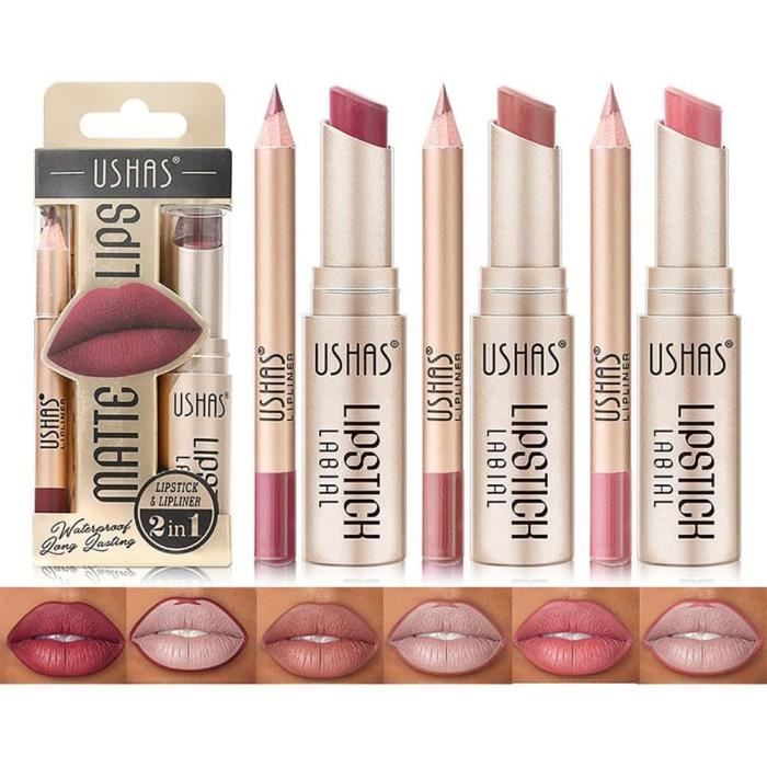 6 Couleurs De Rouge À Lèvres Mat 3 Couleurs De Crayon À Lèvres Mat + 3 ...