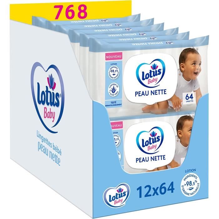 Lotus Baby Peau Nette Lingettes Bébé - 768 lingettes (Pack de 12x64 ...