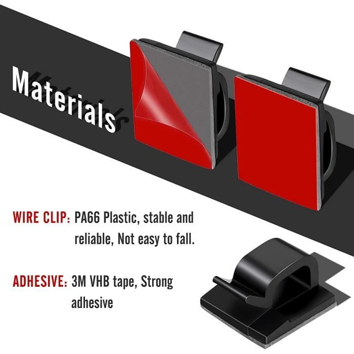 120PCS Clips de Câble Adhésifs 3M Rangement de Câbles Fixation Auto Collant Multi Usage Clips ...