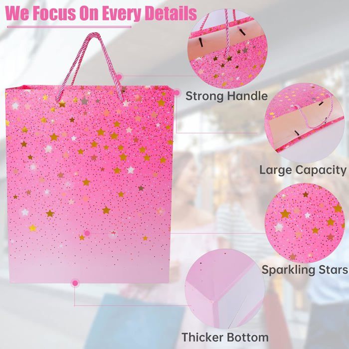 Sacs Cadeaux en Coloré 4 Pièces Rose Sac Papier avec Poigné Sac Kraft ...