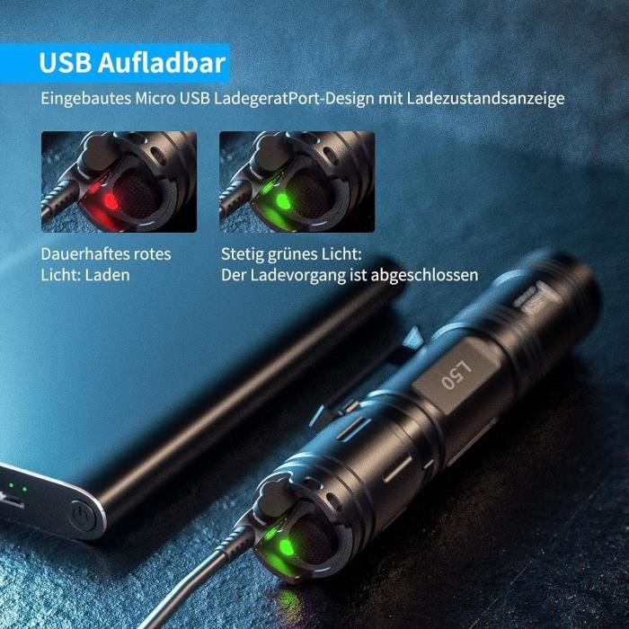 L50 Lampe Torche Led Ultra Puissante, Lampe Torche Rechargeable 1200 ...