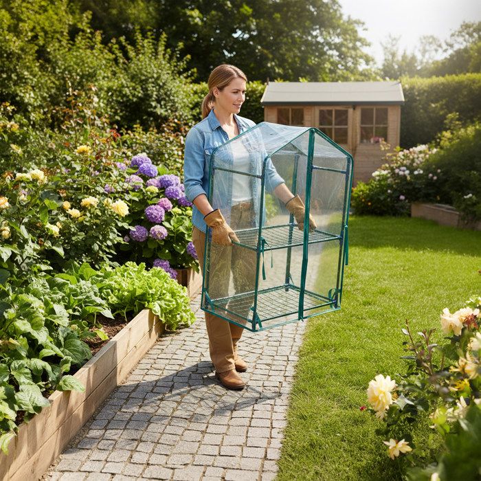 Serre balcon Relaxdays, pack 1, film PVC, acier, H x l x P : 95 x 59 x ...