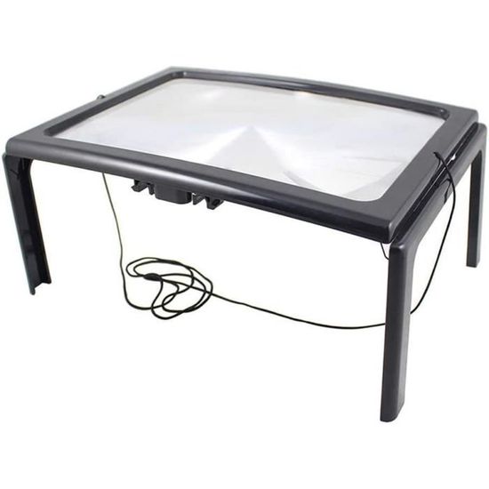 3X Loupe Pleine Page Loupe Grossissante de Lecture avec 4 LED Lampes Eclairant Loupe sur Pied ...