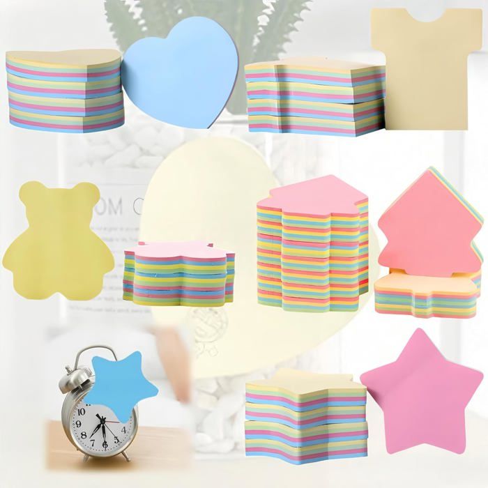 Lot De 1000 Feuilles De Notes Autocollantes 5 Formes De Notes Adhésives ...