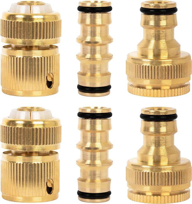 Lot de 6 connecteurs de tuyau d'arrosage en laiton avec 2 connecteurs mâles doubles, 2 embouts ...