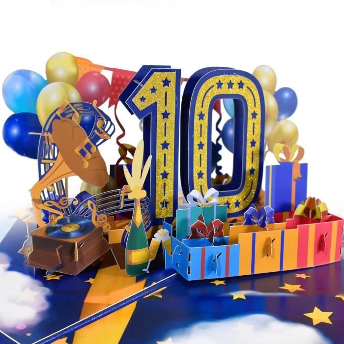 Carte D'Anniversaire 3D, Carte Pop-Up Pour Un Anniversaire De 10 Ans ...
