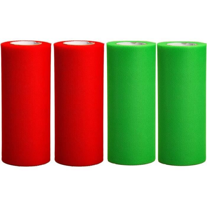 Lot de 4 rouleaux de ruban de tulle de Noël rouge et vert pour la ...