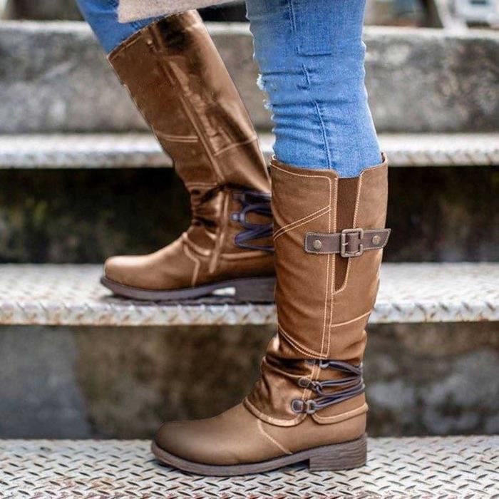 Mode grande taille bottes femmes automne Long Tube fermeture éclair ...
