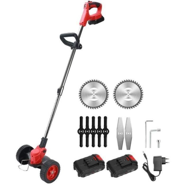 Coupe Bordure Sans Fil avec 2 Batterie 21V 4Ah Debroussailleuse Electrique avec 2 Roues Chargeur ...