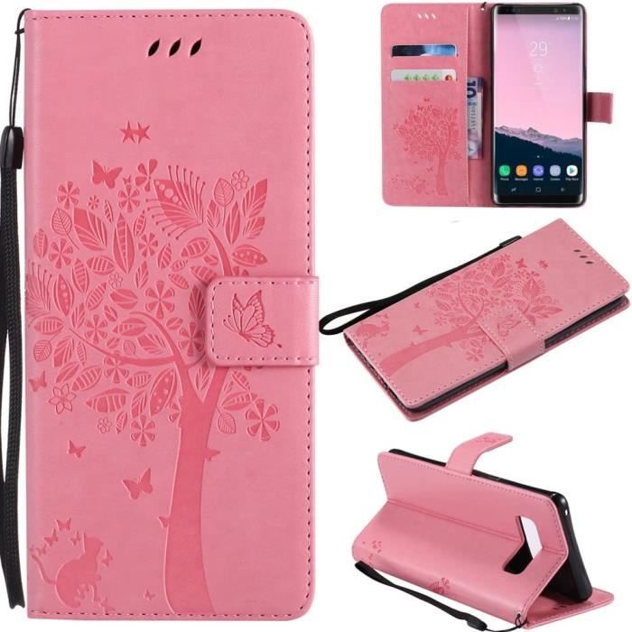 Huawei Y6 2018 Coque Motif Arbre Chat PU Cuir Flip Wallet Support avec ...