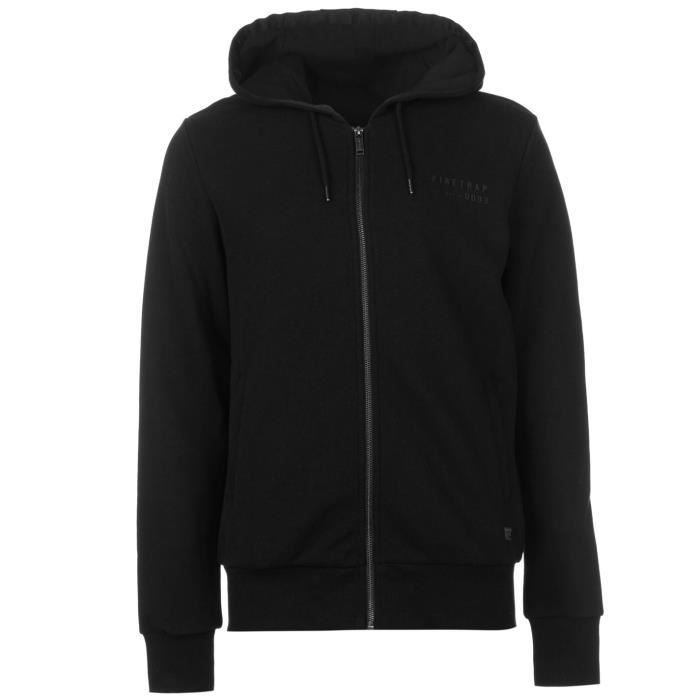 Sweat À Capuche Zippé Hommes - Firetrap Brunel - Noir - Manches Longues ...