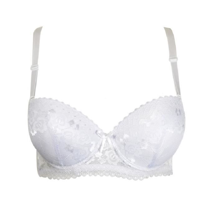 Soutien gorge 85B méga push up en dentelle fleurie blanche lingerie ...