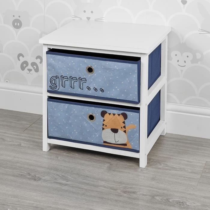 Table de chevet eois MDF à 2 tiroirs pour enfants, filles, garçons ...