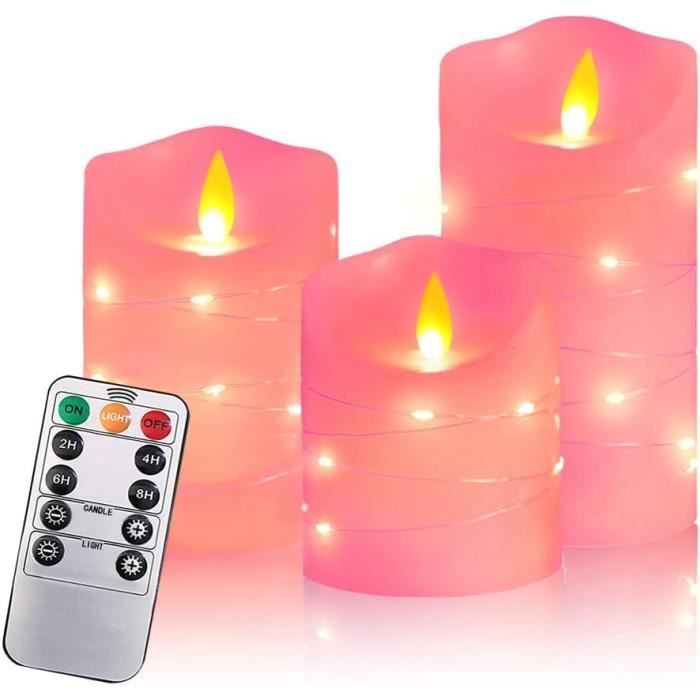 Bougies LED Sans Flamme,3Pcs Bougies Pilier LED,Bougies à LED Sans Piles,Bougie LED Flamme ...