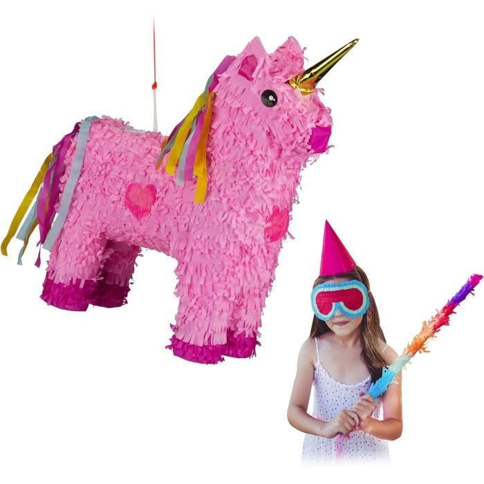 , rose Pinata Licorne à suspene pour enfants à remplir anniire jeux décoration, HxlxP: 47 x 43 x ...